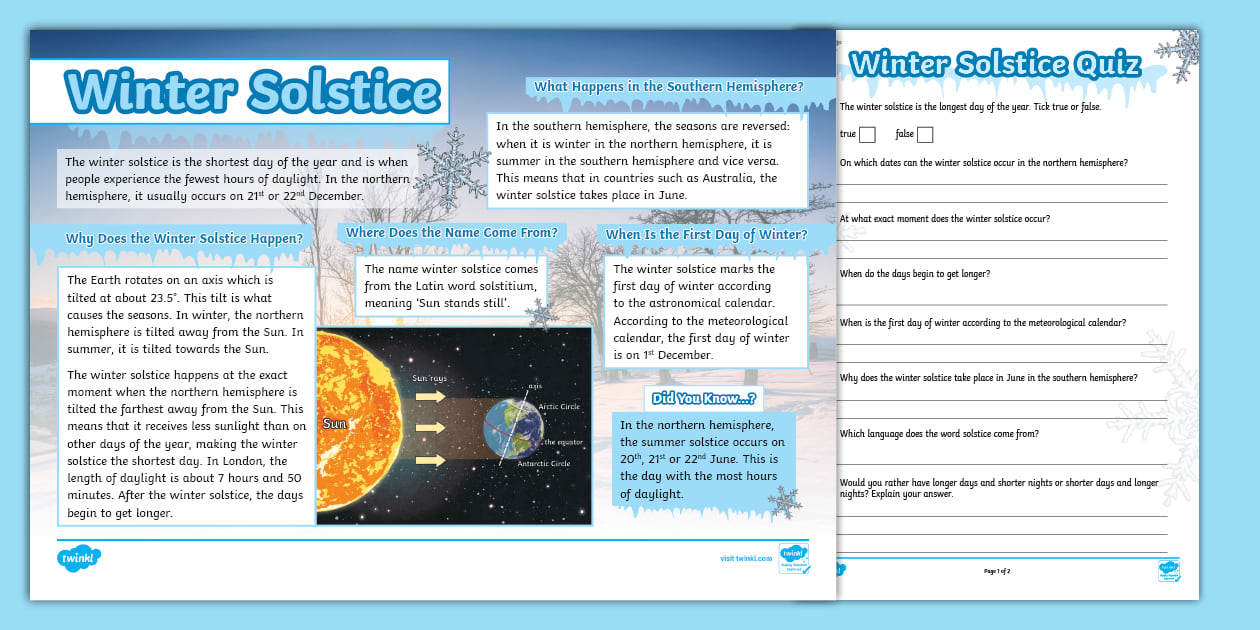 Winter Solstice Fact File and Quiz - KS2 (teacher made)