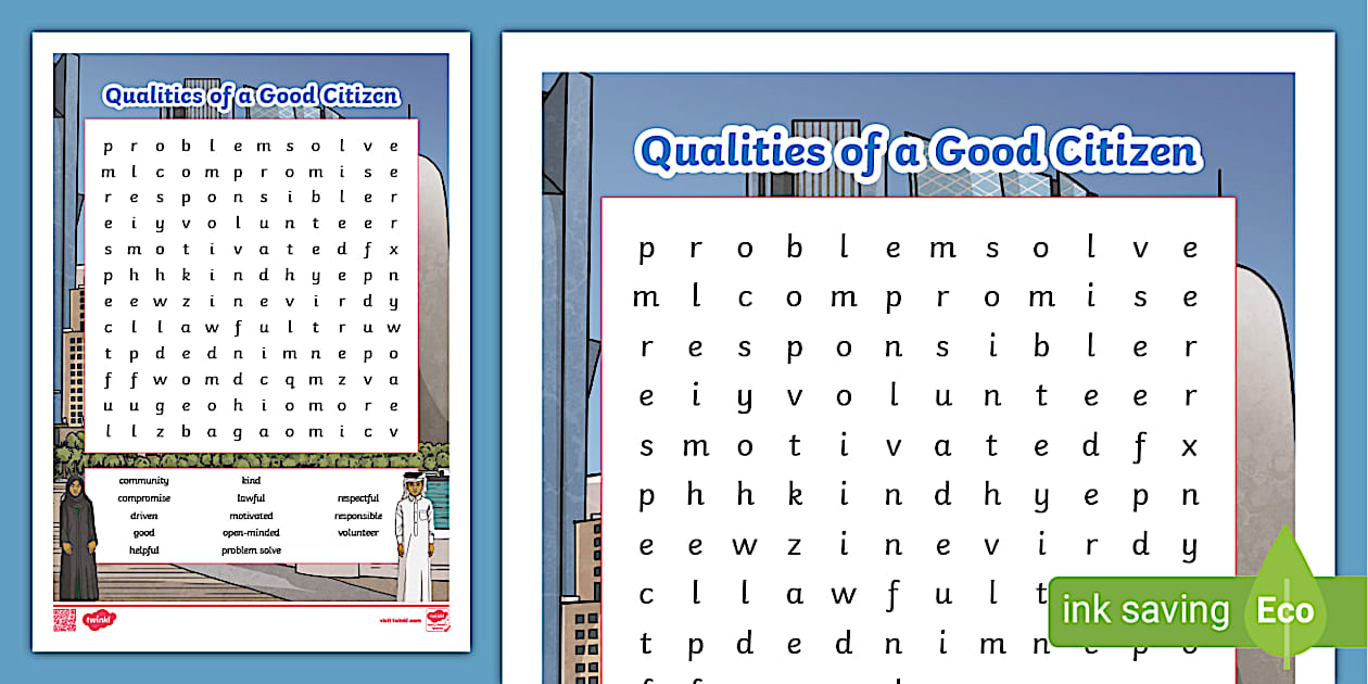 Qualities of a Good Citizen Word Search (Teacher-Made)