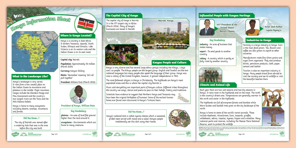 KS2 Kenya Information Sheet - Twinkl