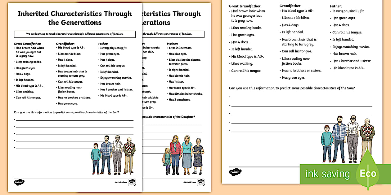 Editable Inherited Characteristics Through the Generations Worksheets