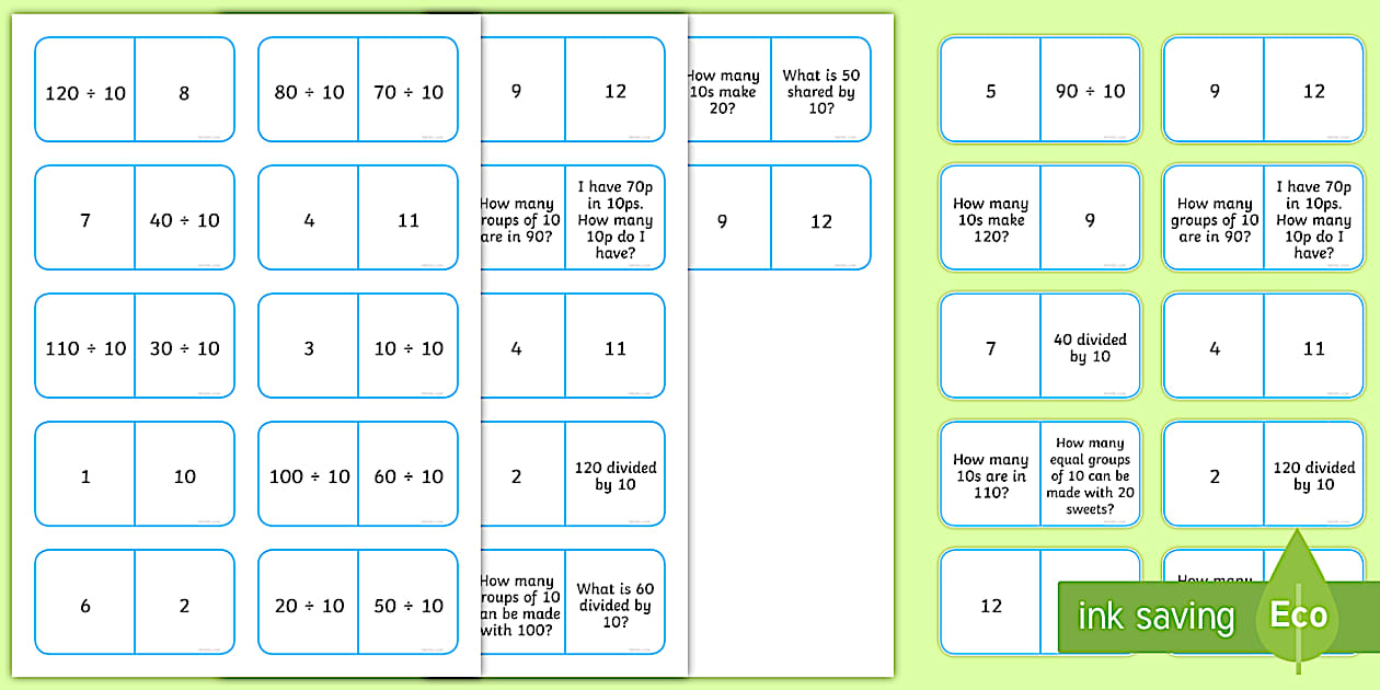 Editable Dividing by 10 Dominoes (teacher made) - Twinkl