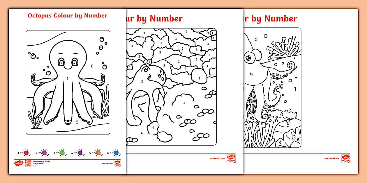 Octopus Colour by Number Worksheet (teacher made) - Twinkl