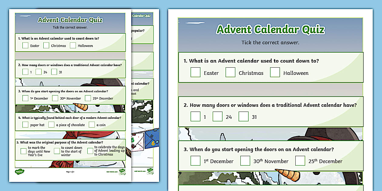 Advent Calendar General Knowledge Quiz (teacher made)