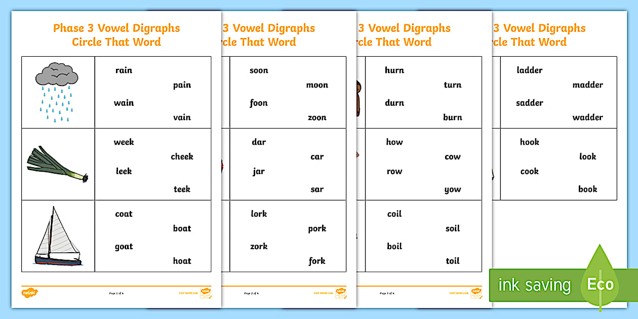 Editable Vowel Digraphs Circle That Word Worksheet - Phase 3 Phonics