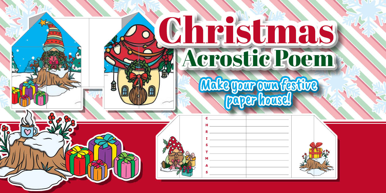 Christmas Acrostic Poem Folded Paper House Sculpture