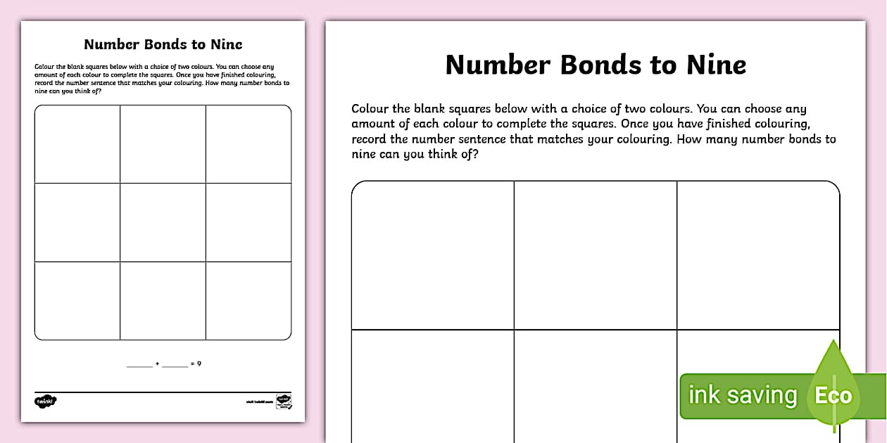 👉 Number Bonds to Nine Activity Sheet (Teacher-Made)