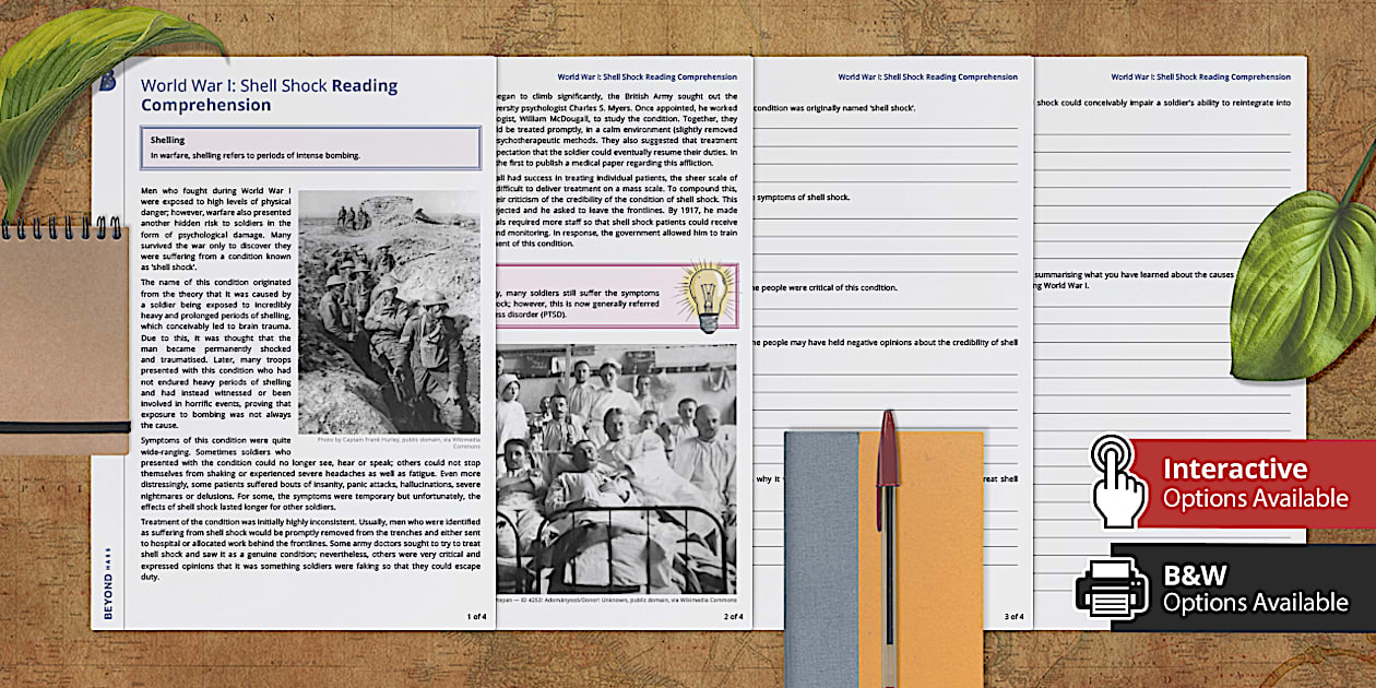 World War I: Shell Shock Reading Comprehension - Twinkl