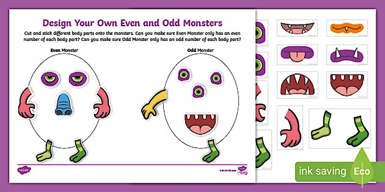Editable Even and Odd Monsters Cutting Skills Activity