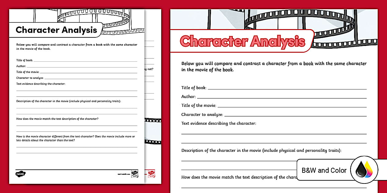 Book Versus Movie Character Analysis Worksheet for 6th-8th Grade