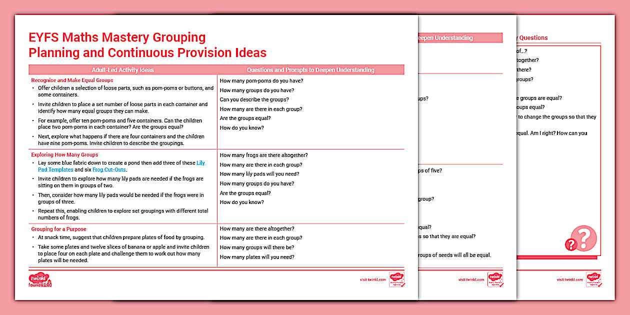 EYFS Maths Grouping Planning and Continuous Provision Ideas