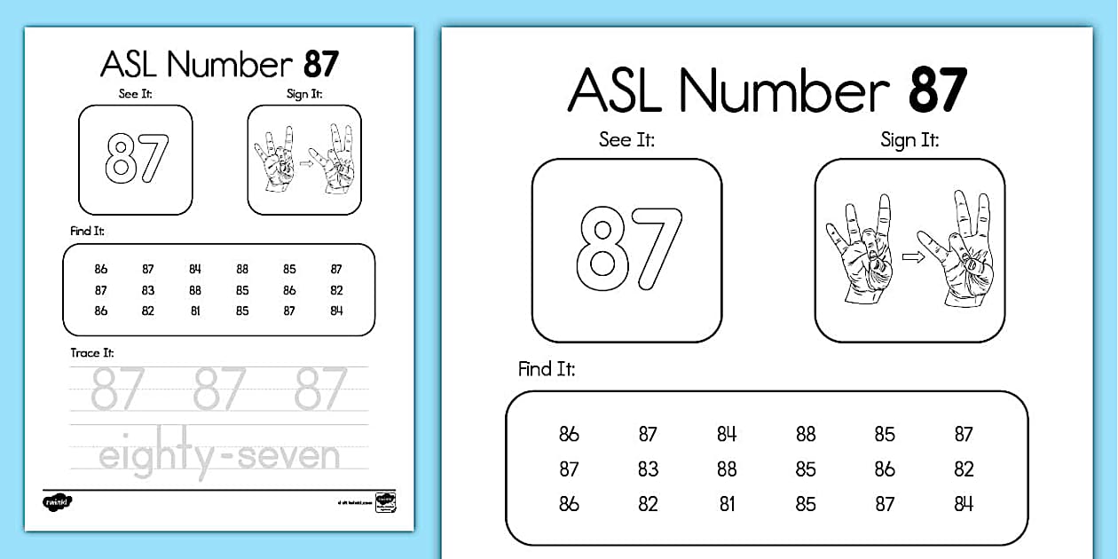 ASL Number 87 Worksheet (teacher made) - Twinkl