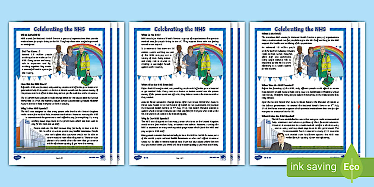 UKS2 Celebrating the NHS Differentiated Reading Comprehension Activity Age