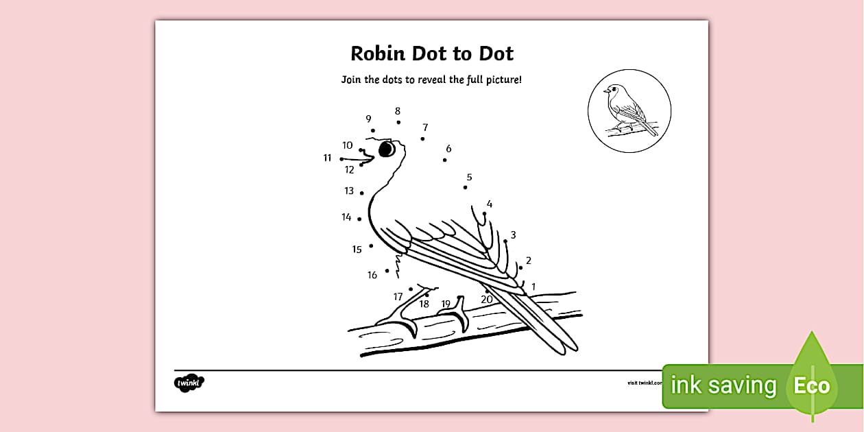 Robin Bird Dot-to-Dot Number Worksheet (teacher made)