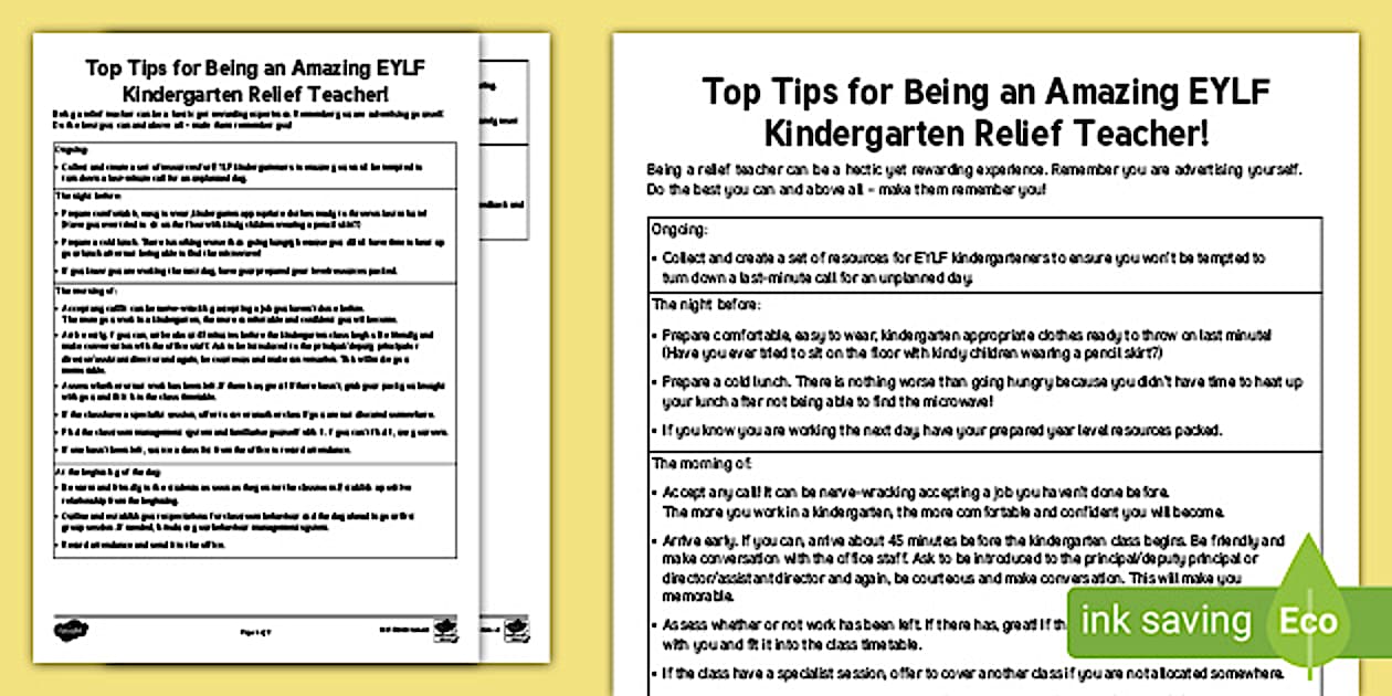 Top Tips for Being an Amazing EYLF Relief Teacher Checklist
