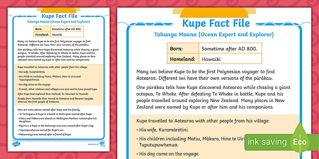 Kupe Fact File (teacher made) - Twinkl