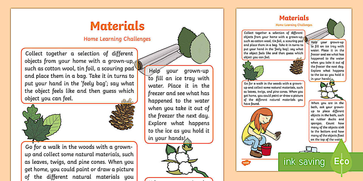 Materials Home Learning Challenges Nursery FS1 - Twinkl