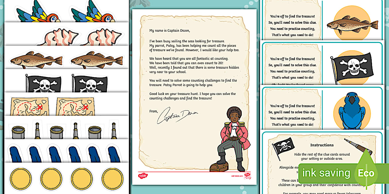 Pirate Maths - Counting Treasure Hunt Activity Pack - Twinkl