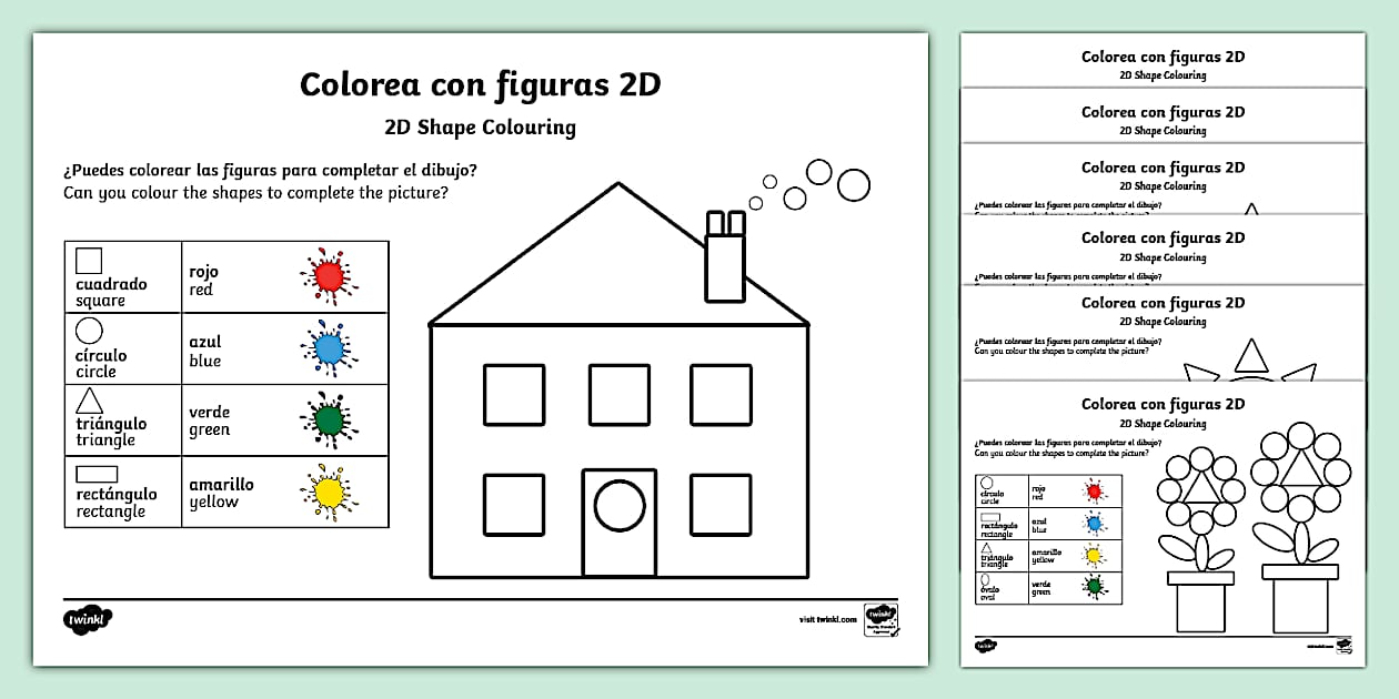 👉 Colour by Shapes 2D English/Spanish - Guía de trabajo