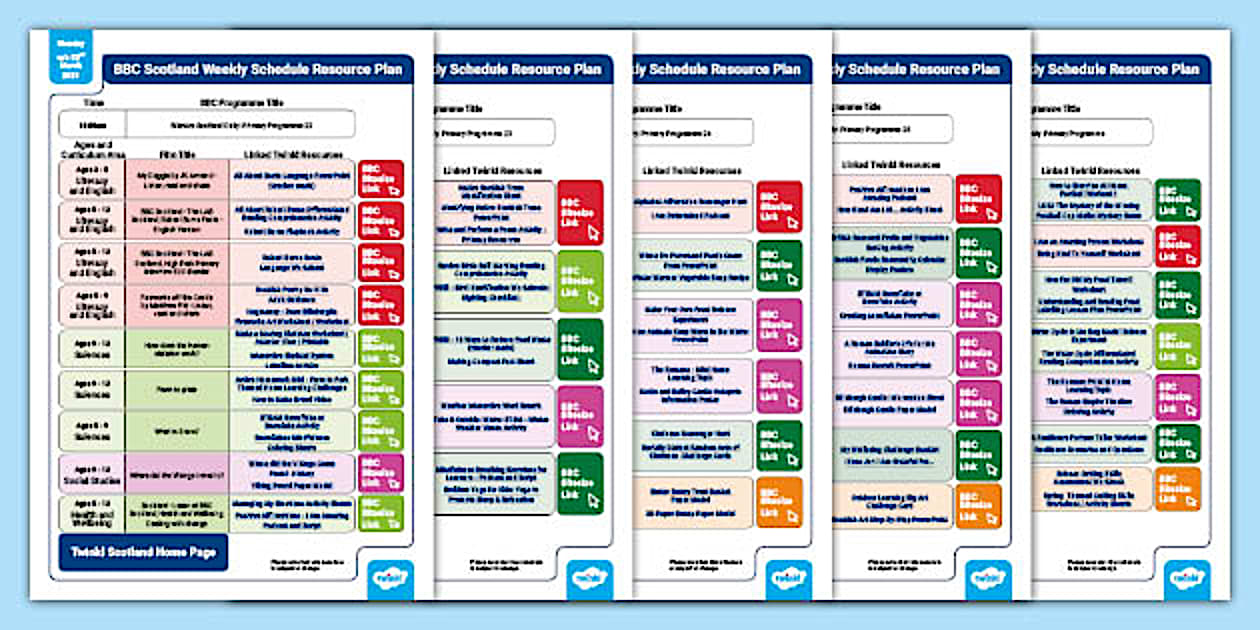 Free BBC Scotland Weekly Schedule Resource Plan: W/C 22nd March 2021