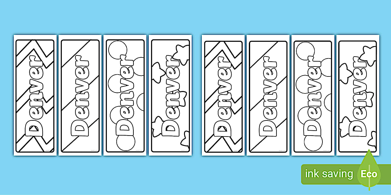Denver Name Simple Colouring Bookmarks (Teacher-Made)