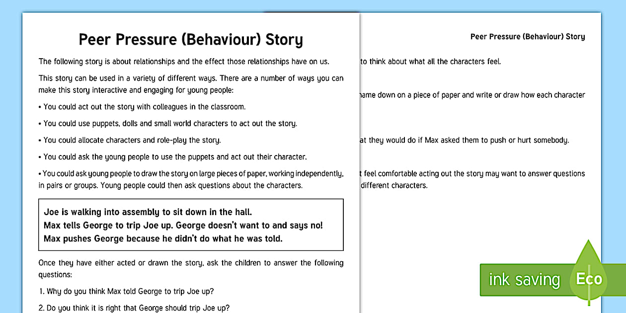 Peer Pressure Scenario Questions Worksheet (teacher made)