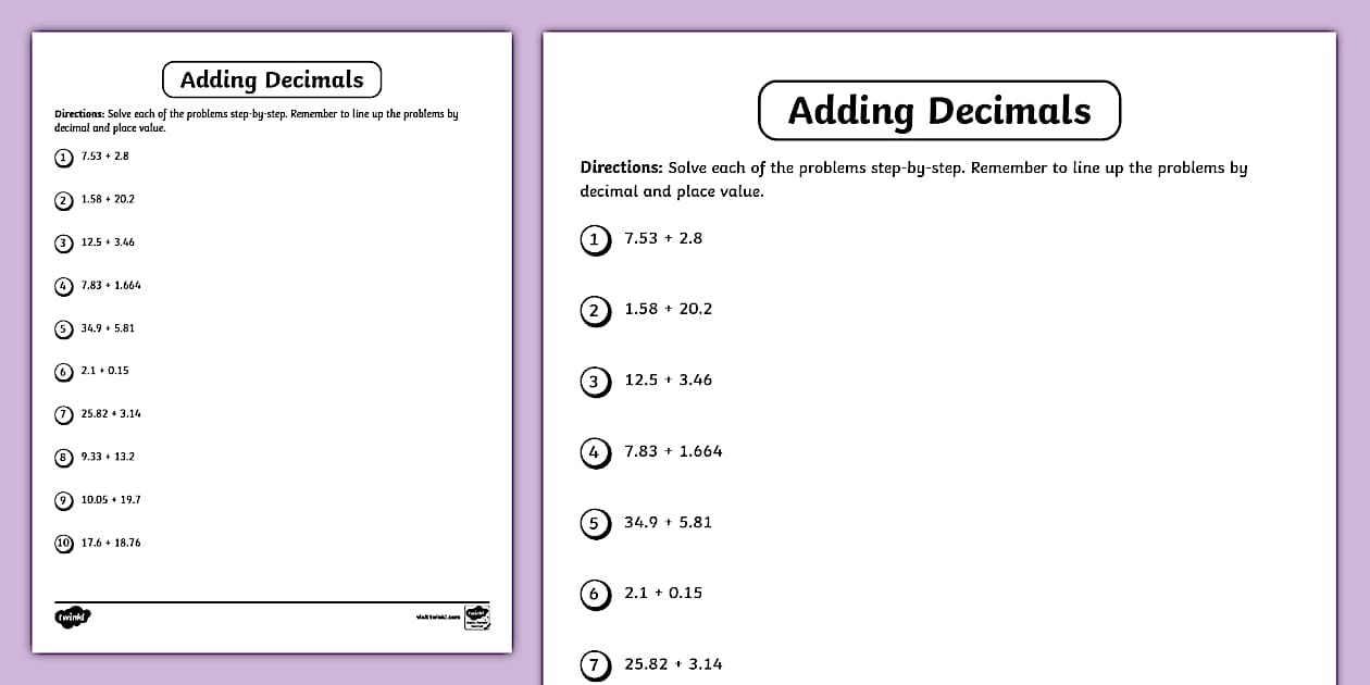 Seventh Grade Adding Decimals Practice (Teacher-Made)