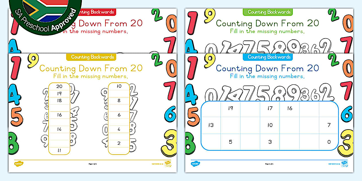 Counting Backwards from 20 Activity Sheet (teacher made)