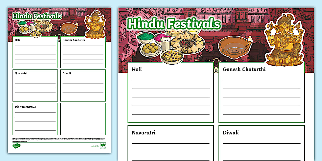 Hindu Festivals Fact File Template (teacher made) - Twinkl