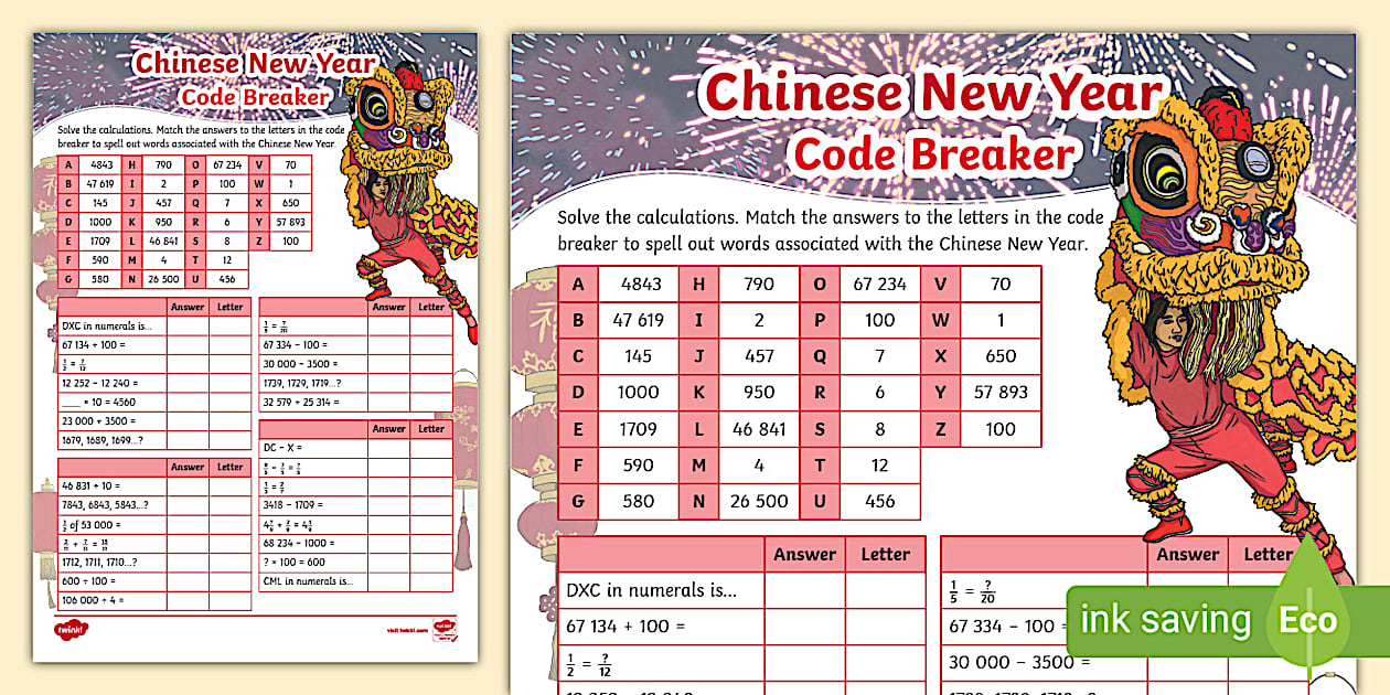 👉 Year 5 Chinese New Year Code Breaker - Twinkl