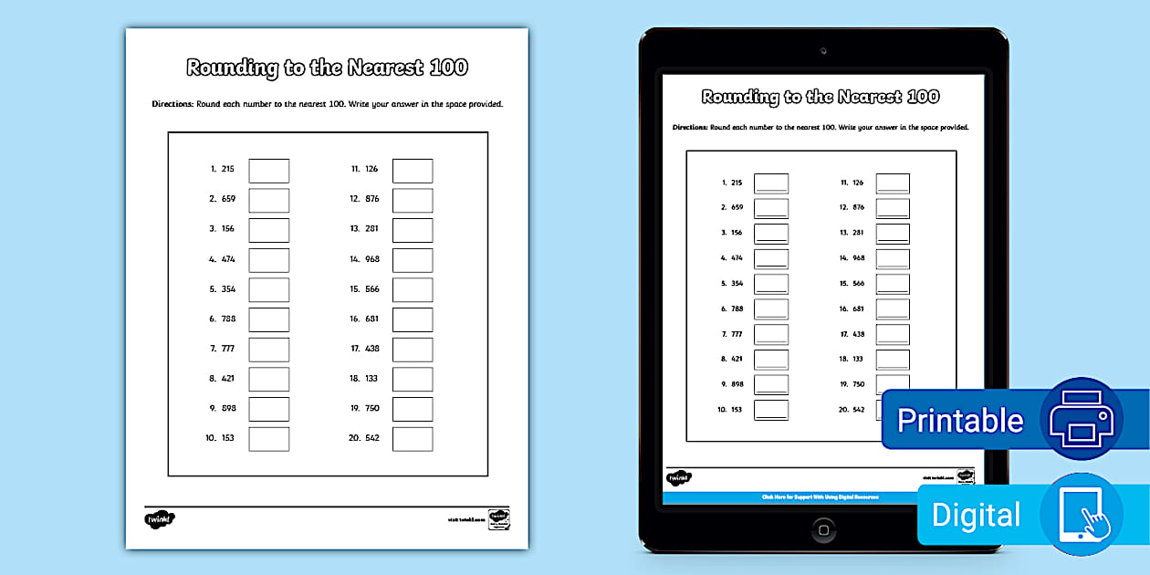 Rounding to the Nearest 100 With 3-Digit Numbers Worksheet for 3rd-5th ...