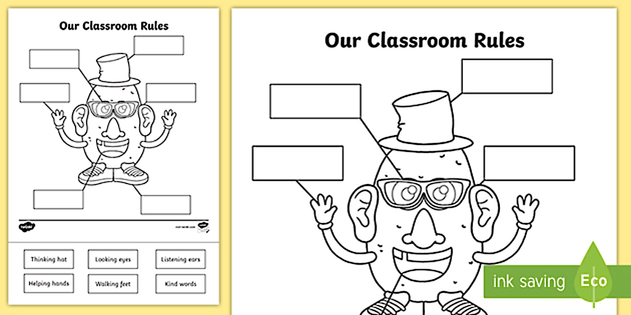 Editable Potato Character Classroom Rules Cut and Stick Worksheet