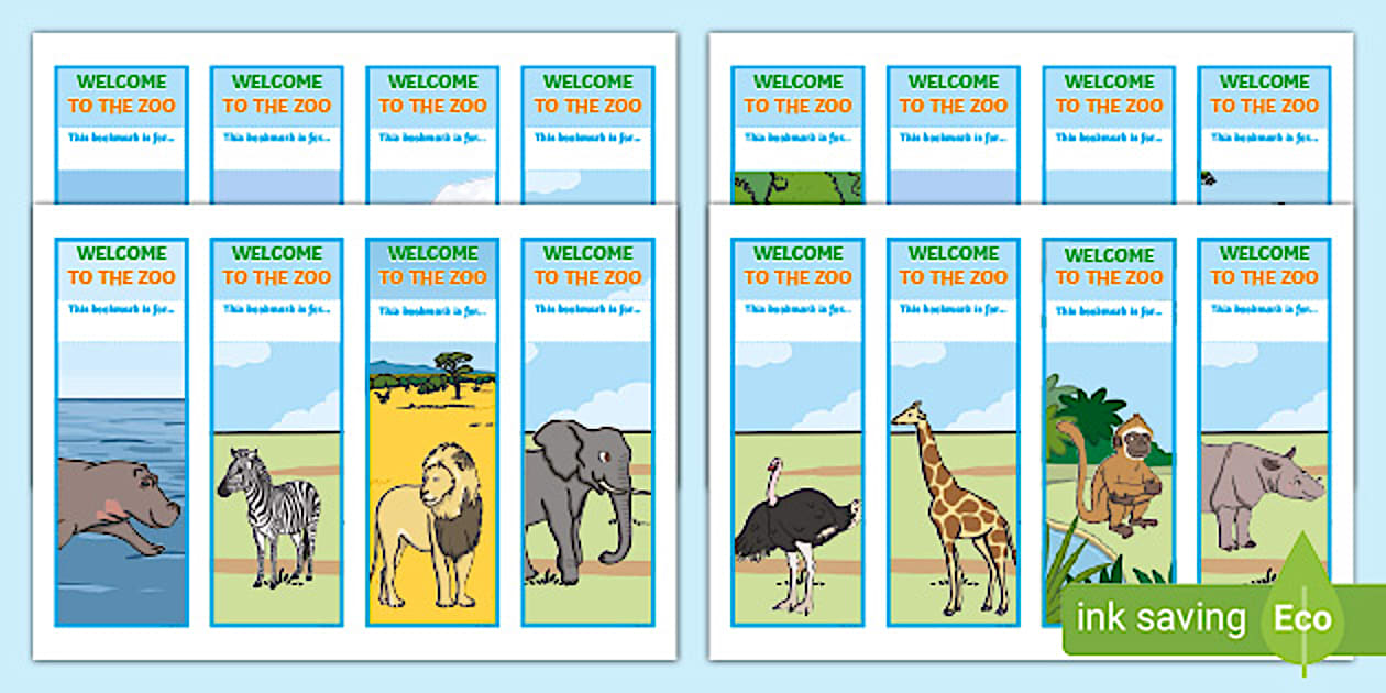 Editable Zoo Animal Bookmarks (teacher made) - Twinkl
