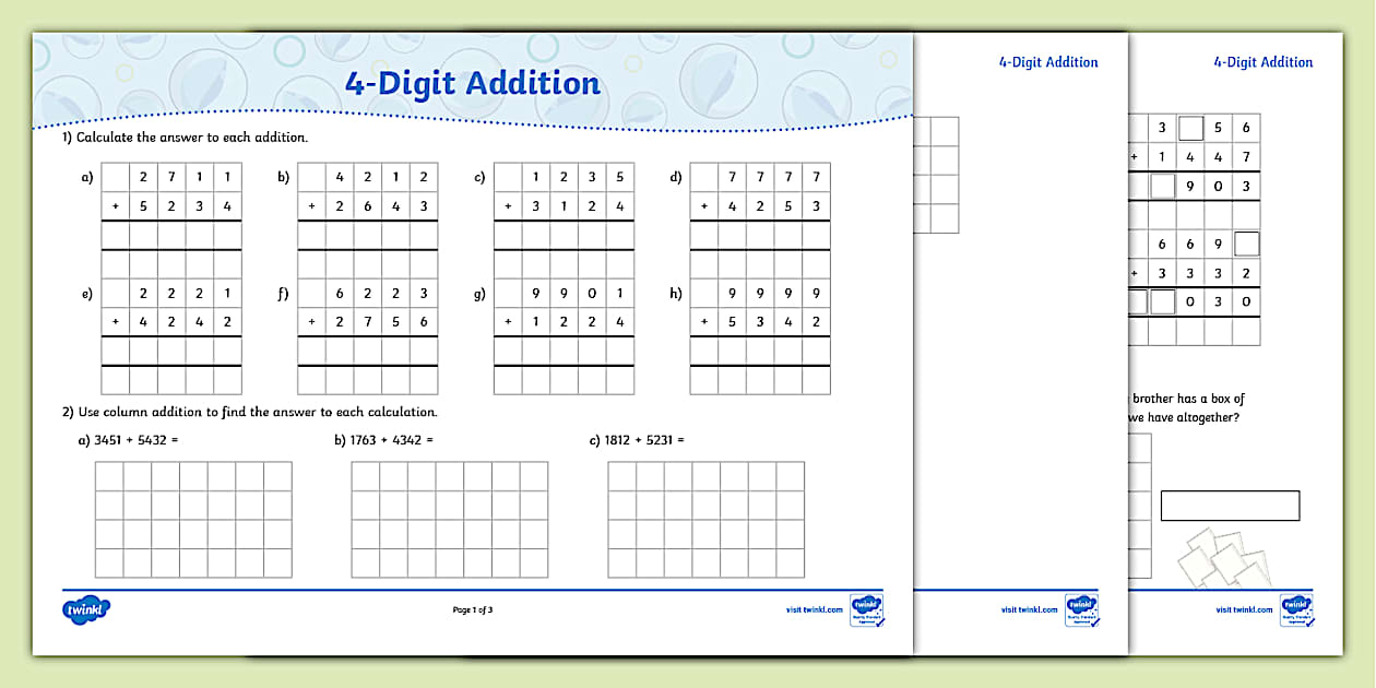 4-Digit Addition pdf | Maths | Primary Resources - Twinkl