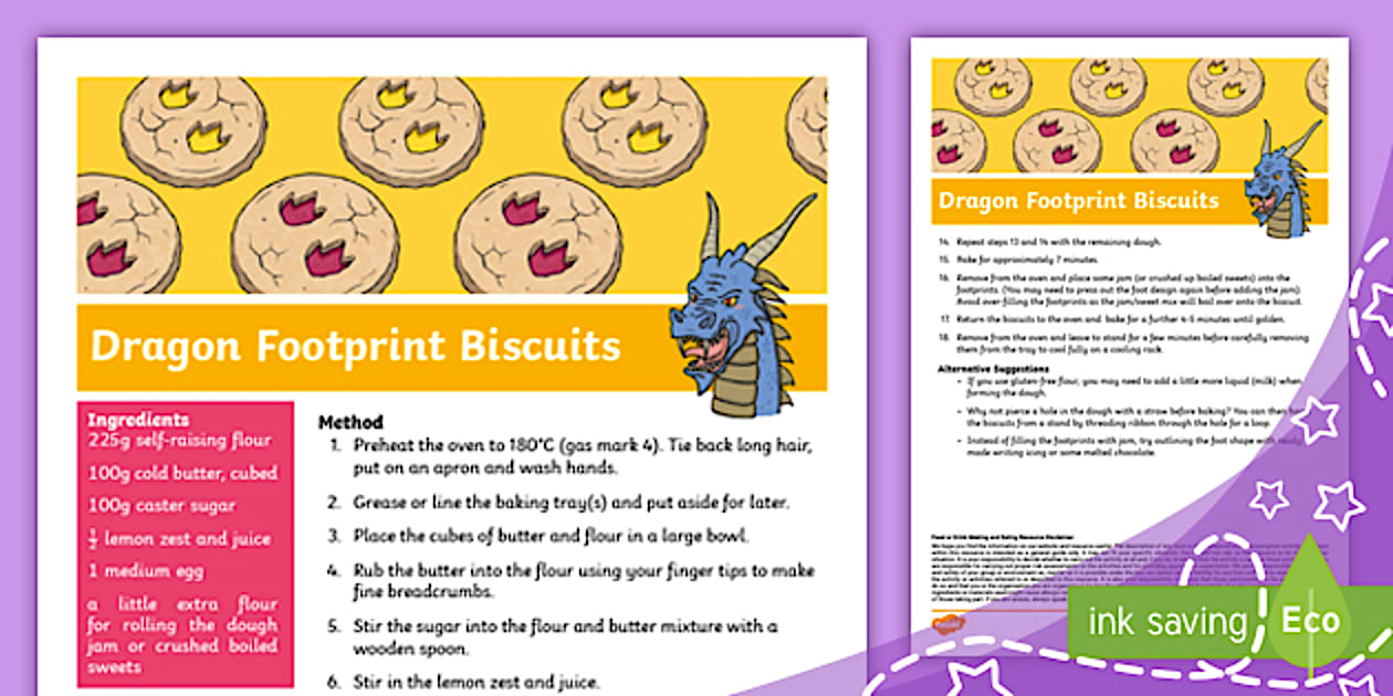 Dragon Footprint Biscuit Recipe (teacher made) - Twinkl