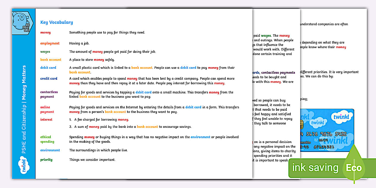 PSHE: LKS2 Money Matters - Knowledge Organiser - Twinkl