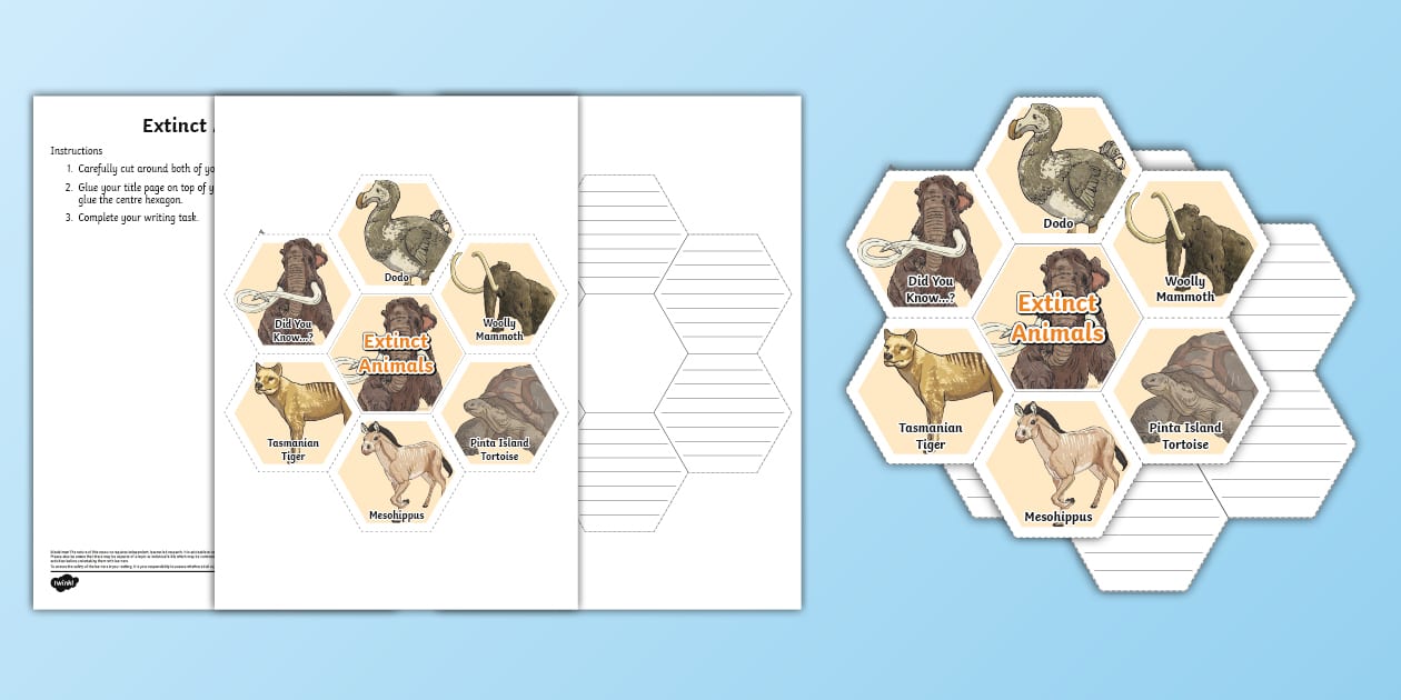 Extinct Animals Hexagon Writing Template - Twinkl