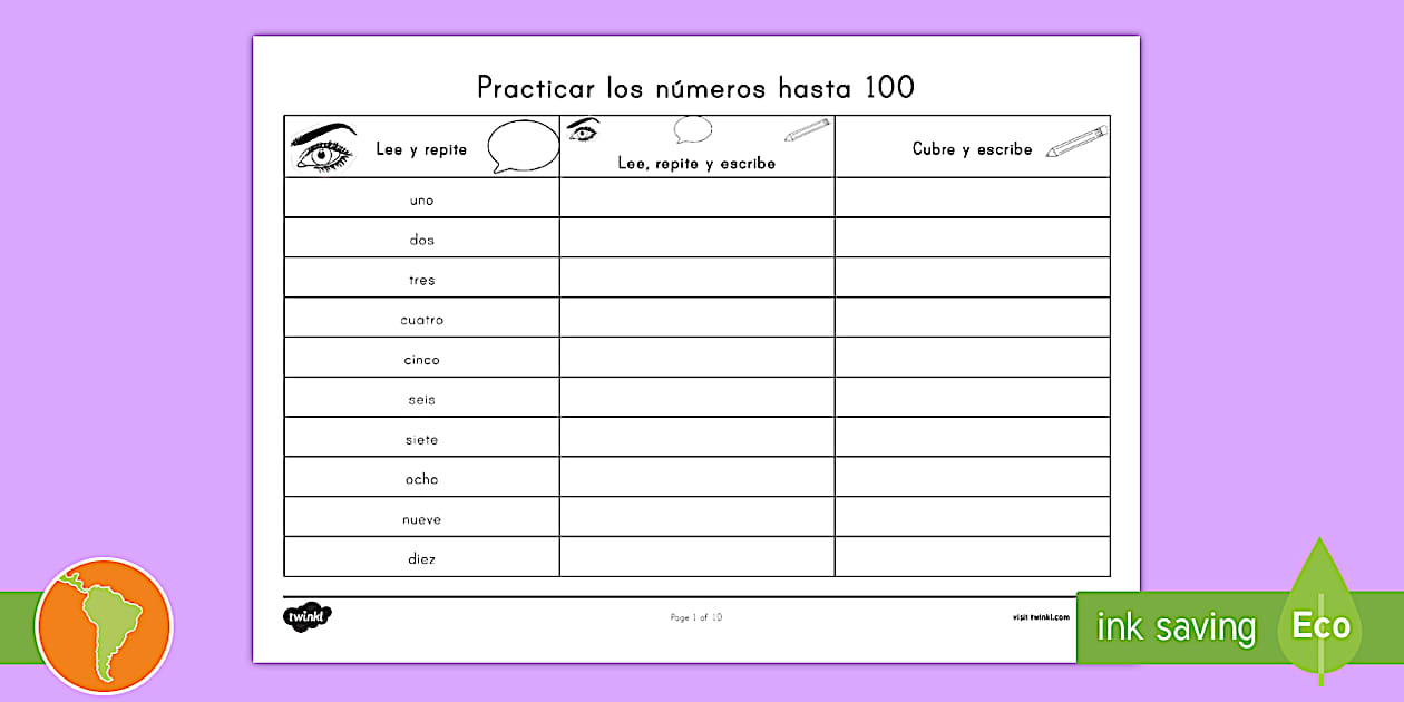 Ficha de actividad: Practicar los números hasta 100