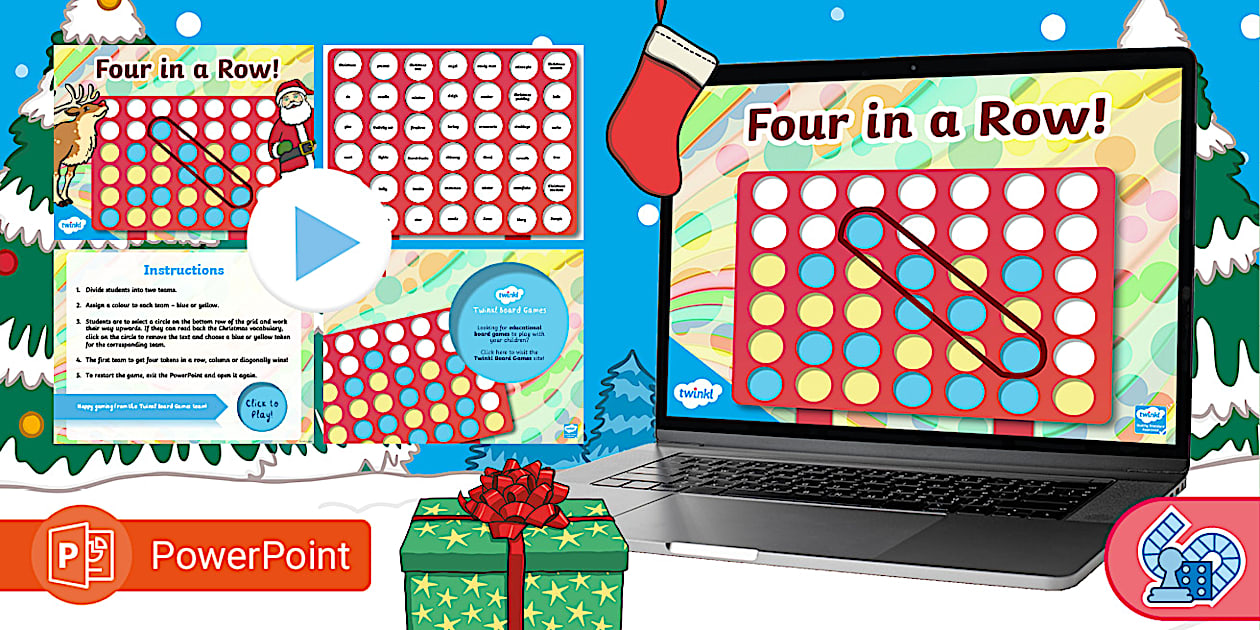Christmas Vocabulary Four in a Row PowerPoint Game - Twinkl