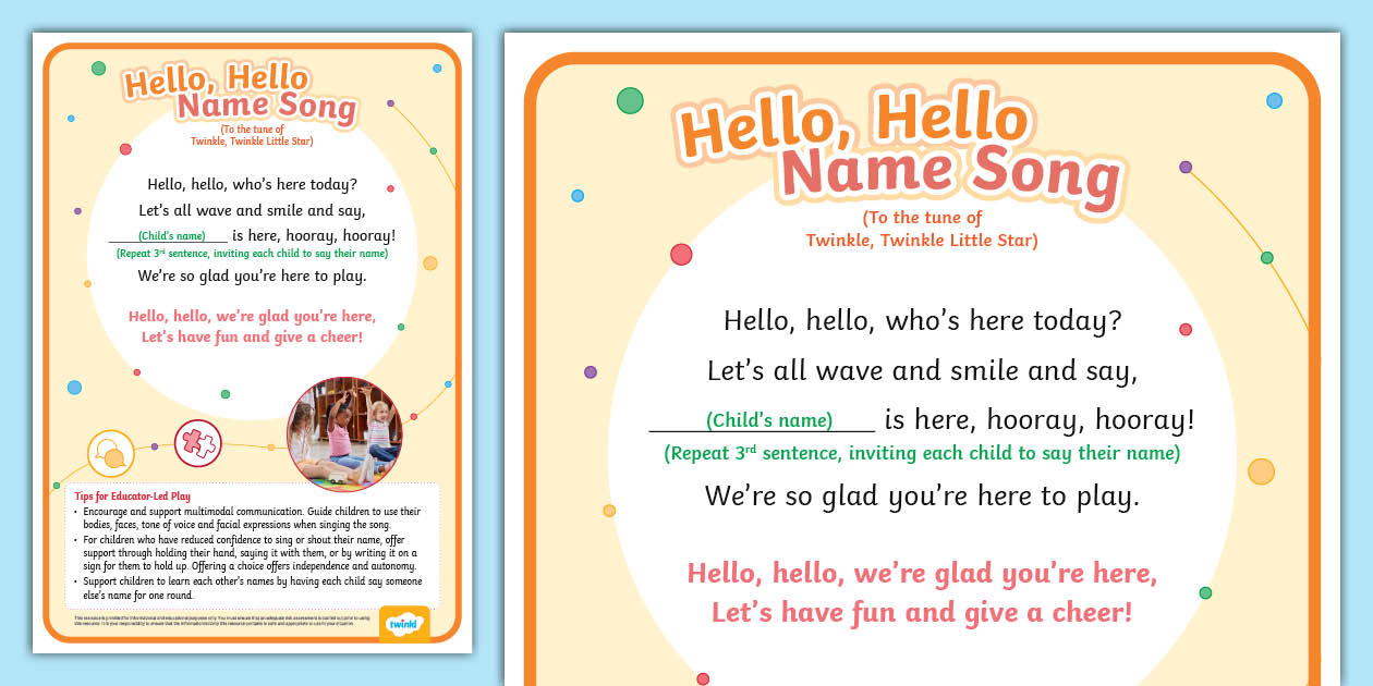 Hello Hello Name Song for Kindergarten