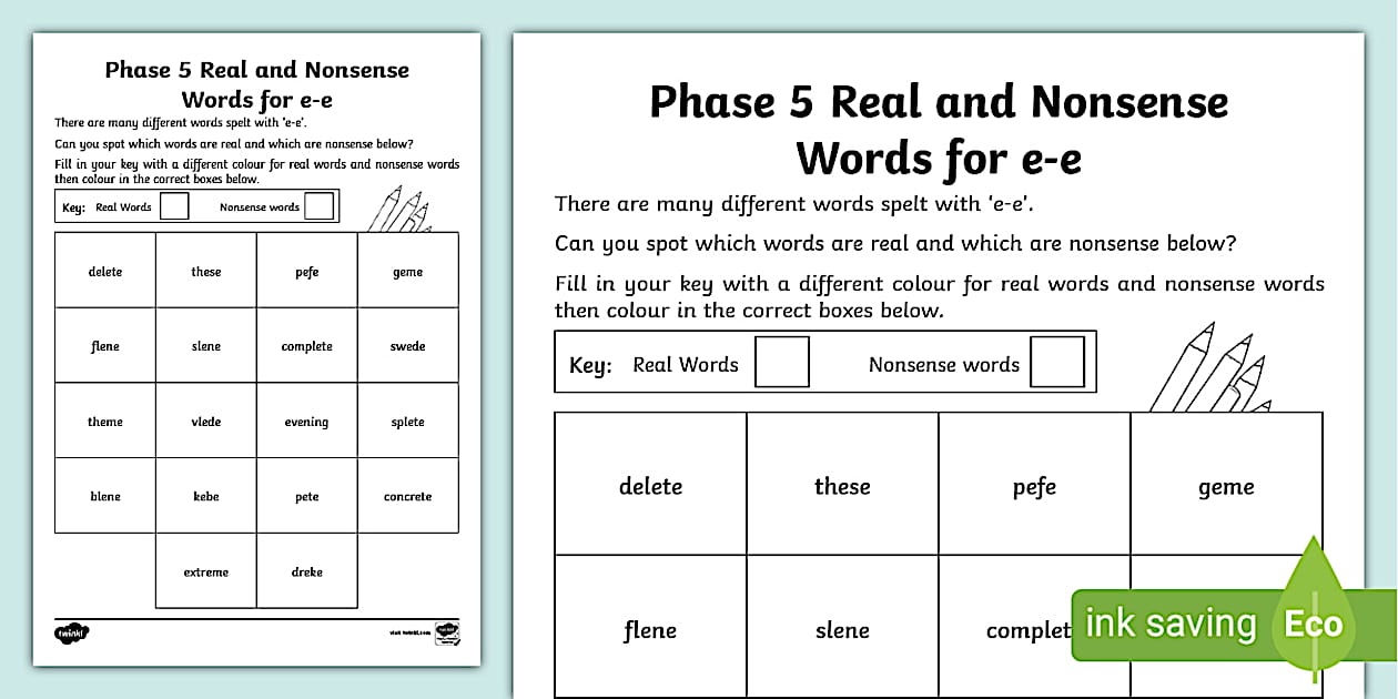 Dyslexic Phase 5 'e-e' Split Digraph Colour By Phoneme Real and ...