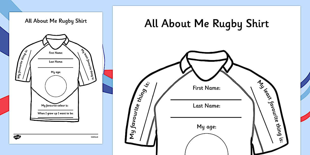 All About Me Rugby Shirt Worksheet (teacher made) - Twinkl
