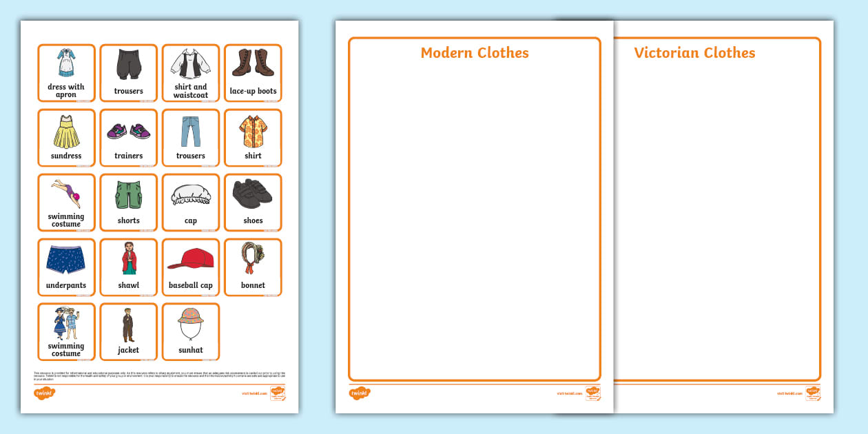 Victorian and Modern Clothes Sorting Activity - KS1 - Twinkl