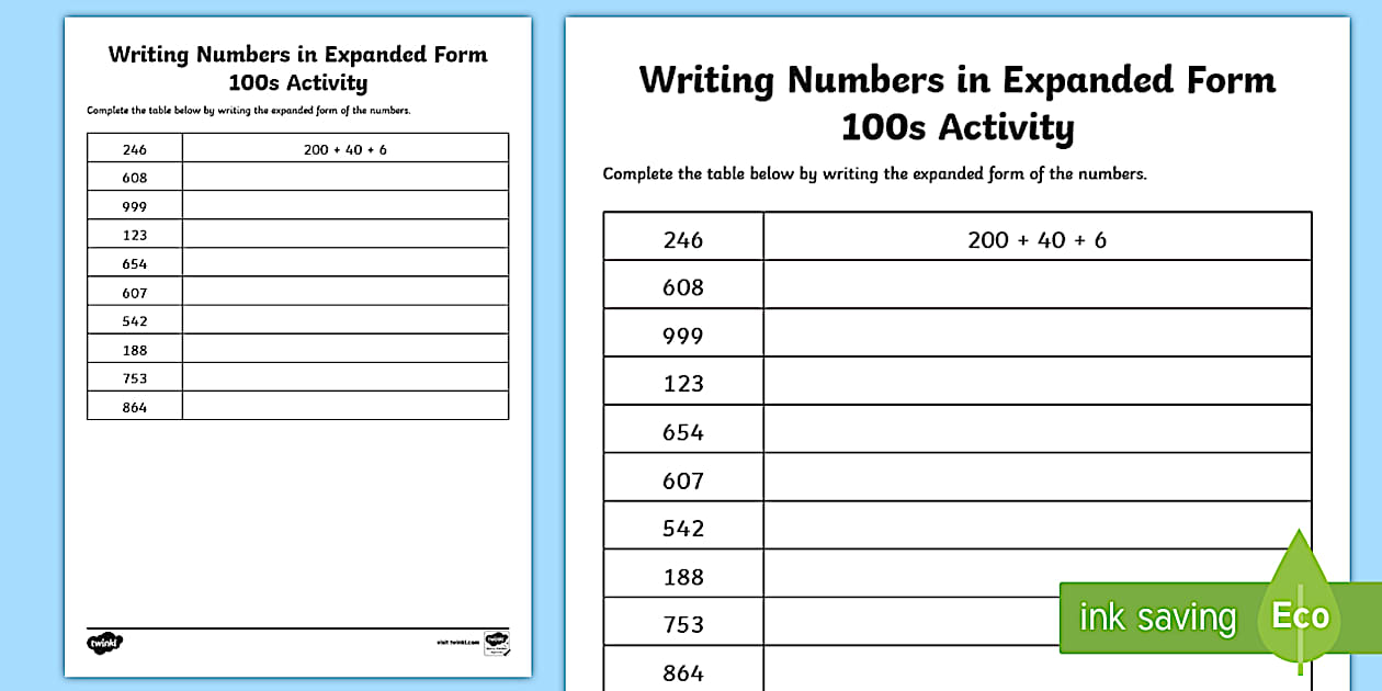 Writing Numbers in Expanded Form 100s Worksheet / Worksheet- expanded form,