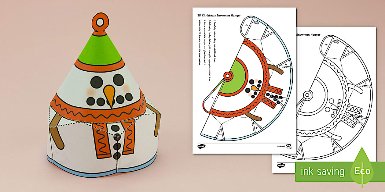 Simple Christmas Hanging Cone Snowman Decoration Activity Paper Craft