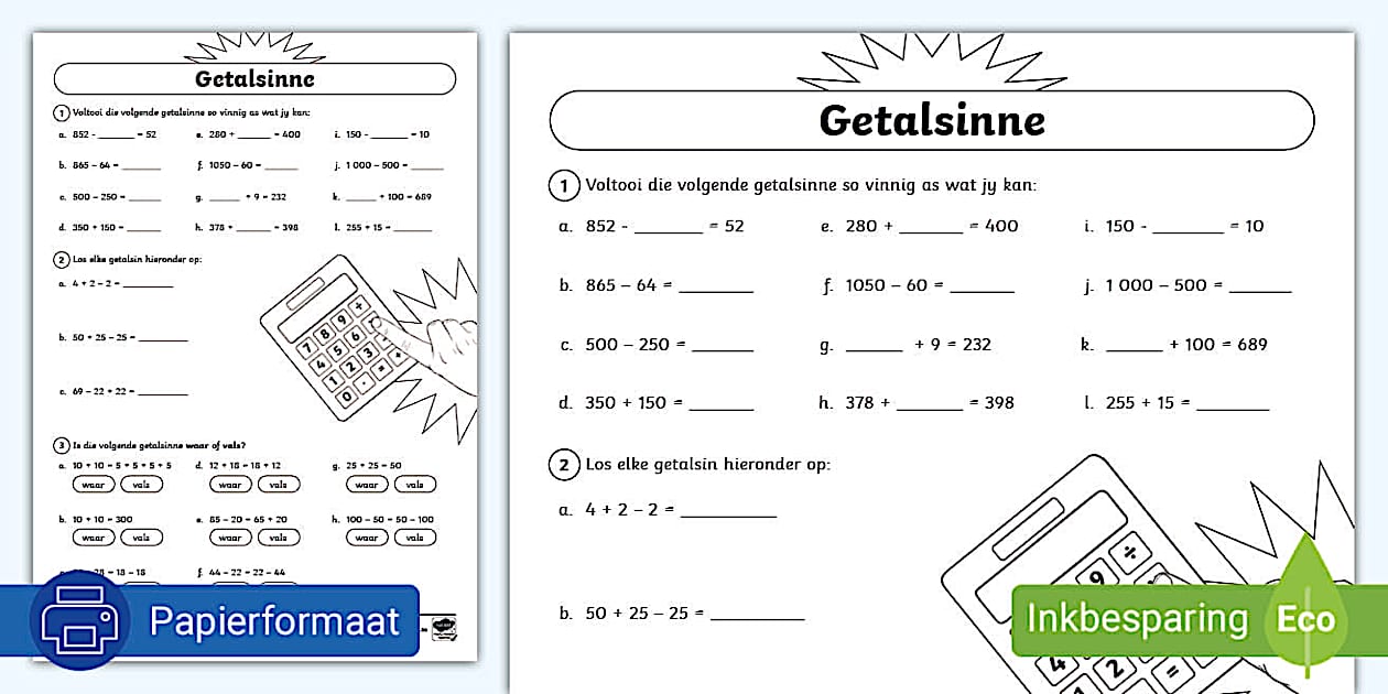 Getalsinne Graad 4 Aktiwiteitblad - Wiskunde Graad 4