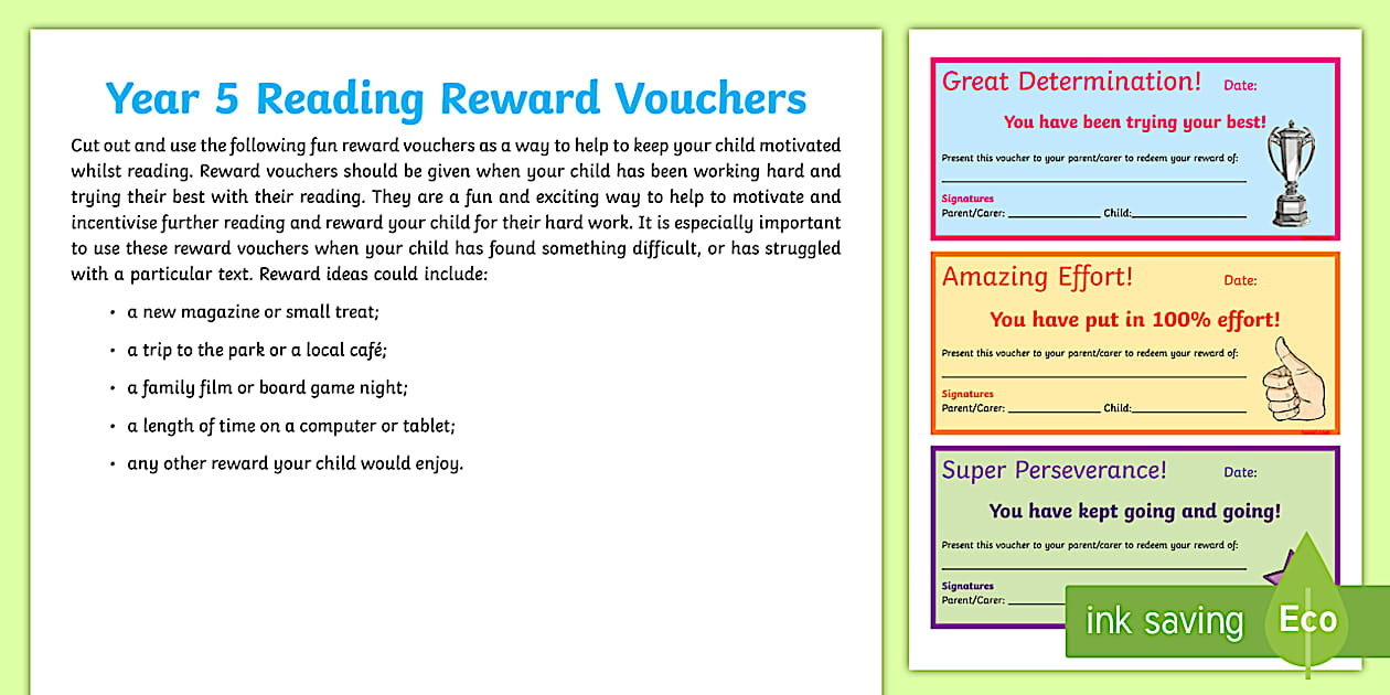 Year 5 Reading Reward Vouchers Activity (Teacher-Made)