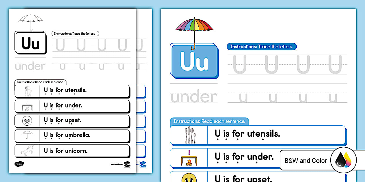 Letter U Fluency Sentences for ELL Alphabet Worksheet