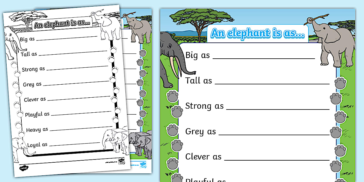 Elephant Simile Poem Template (teacher made) - Twinkl