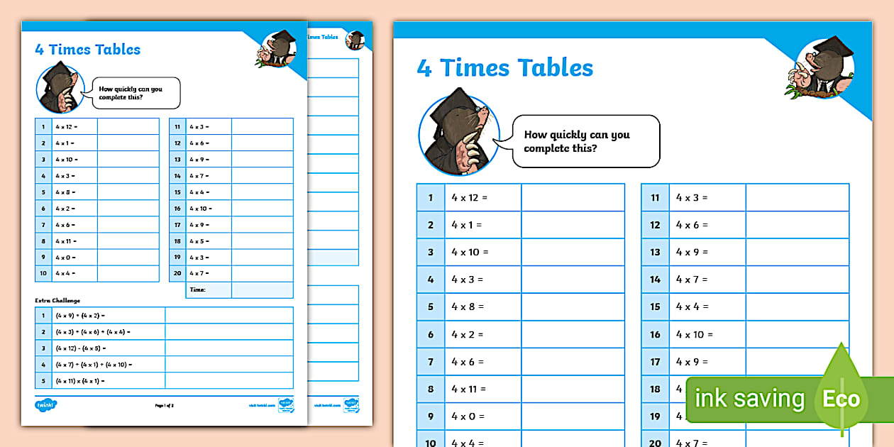 4 Times Tables Revision (Teacher-Made) - Twinkl