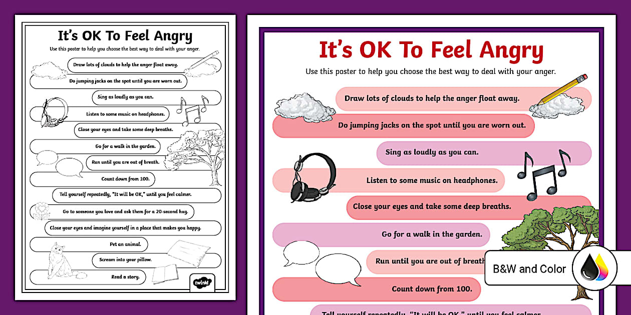 It's OK to Feel Angry Poster (teacher made) - Twinkl